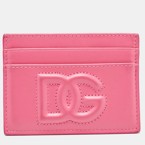 Dolce & Gabbana | Bags | Dolce Gabbana Pink Leather Dg Logo Card Holder ...
